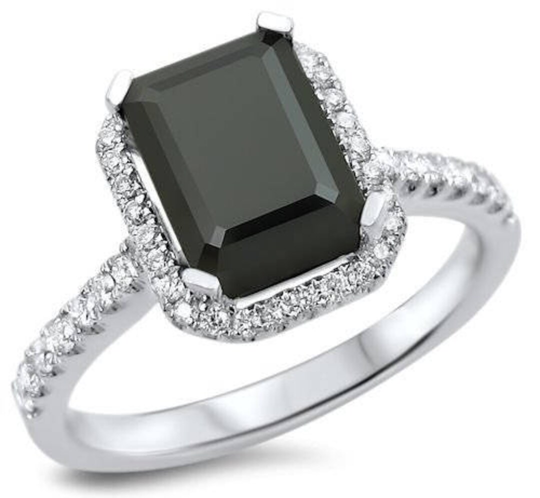 Black Emerald Cut Diamond 2.10ct Total Weight Engagement Ring - Etsy
