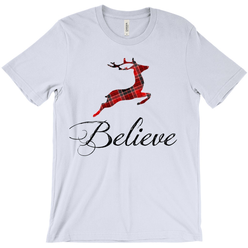 Reindeer in Buffalo Plaid Believe Bella Canvas T-shirts - Etsy
