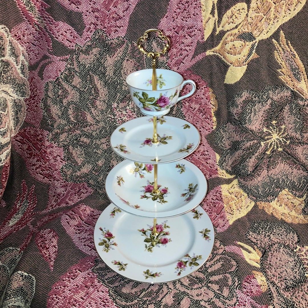 Cake Stand, Cupcake Server, Vintage Teacup & Saucer, Macaroon Server ...