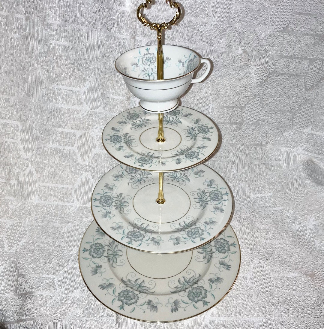 Tiered Cake Stand Cupcake Server Vintage Teacup & Saucer Macaroon ...