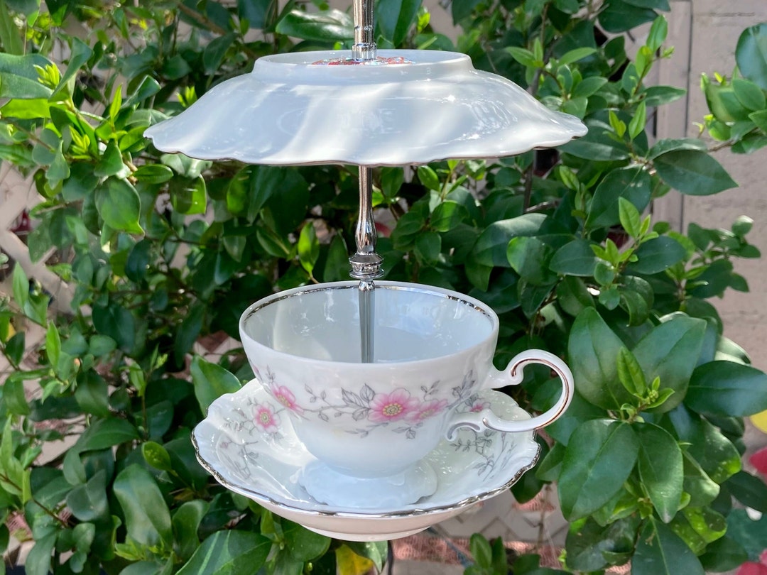 Tea Cup Bird Feeder, Seed Feeder, Thistle Feeder, Vintage China, Bird ...
