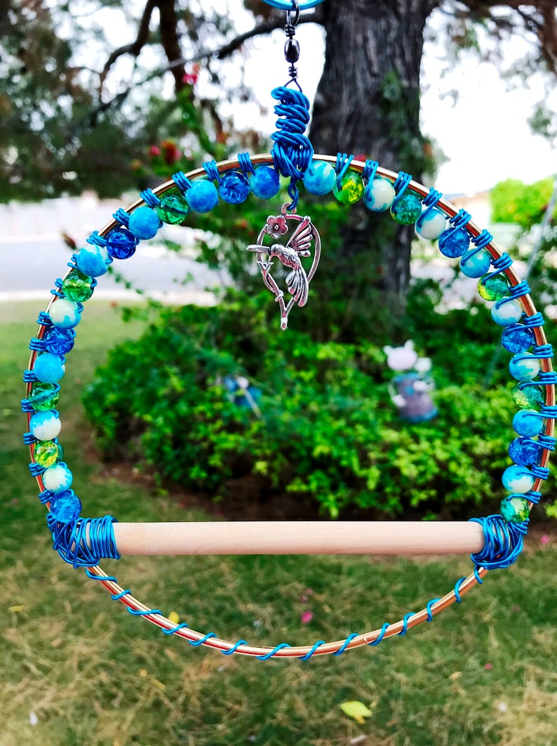 Beaded Hummingbird Swing: Garden Bird Perch With Charm - Etsy