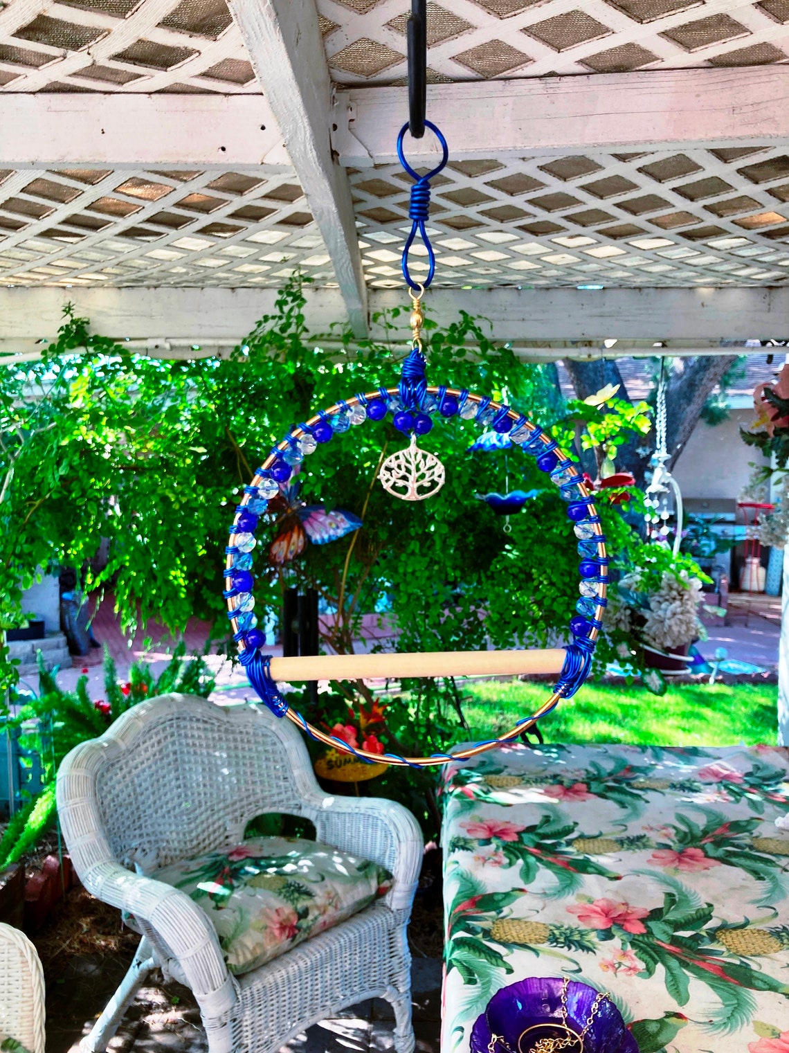 Hummingbird Swing: Beaded Bird Perch With Tree of Life Charm - Etsy