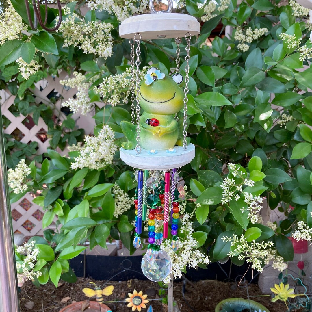 Resin Frog Wind Chime: Rainbow Crystal Suncatcher, Garden Decor - Etsy