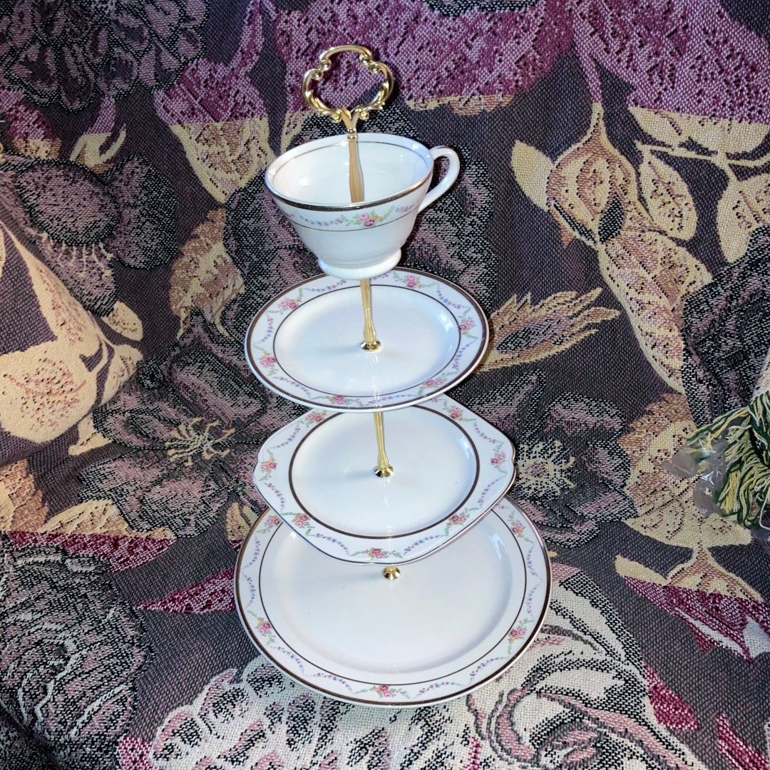 Cake Stand, Cupcake Server, Vintage Teacup & Saucer, Macaroon Server ...