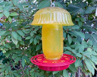 Mason Jar Hummingbird Feeder Pressed Glass Bowl Shade Rain - Etsy