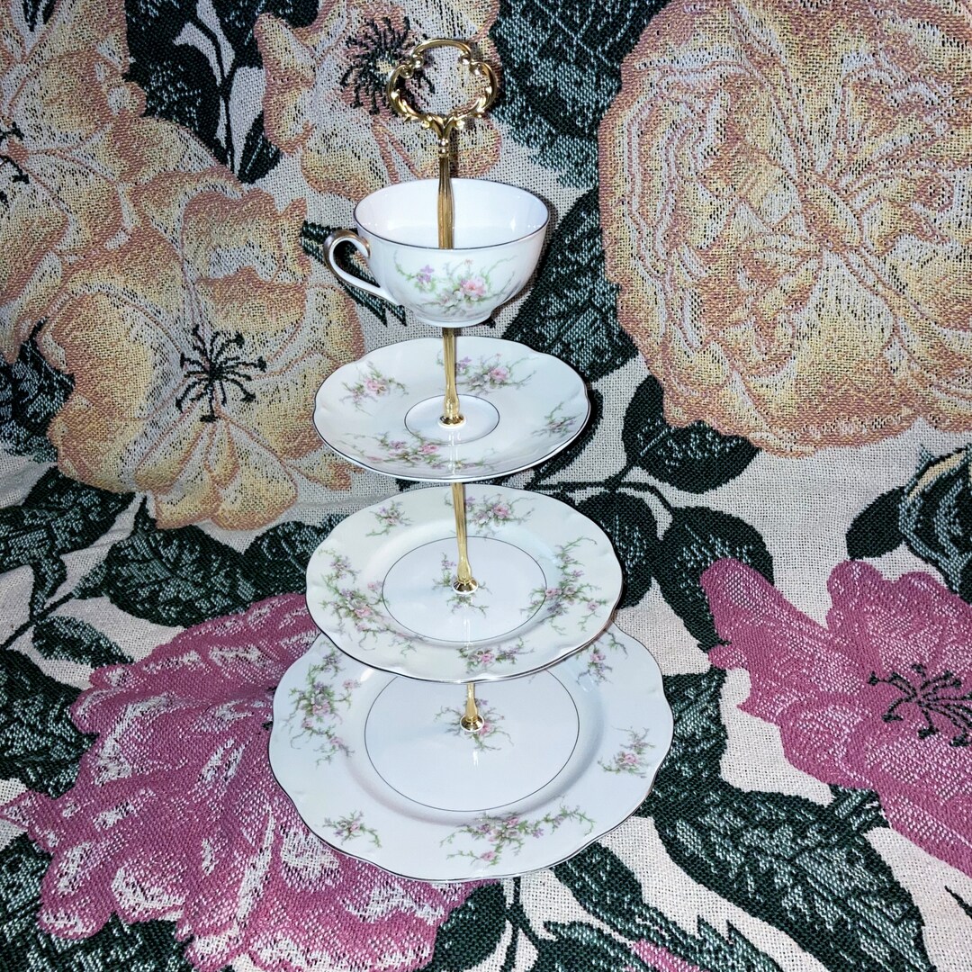 Tiered Cake Stand Cupcake Server Vintage Teacup & Saucer - Etsy
