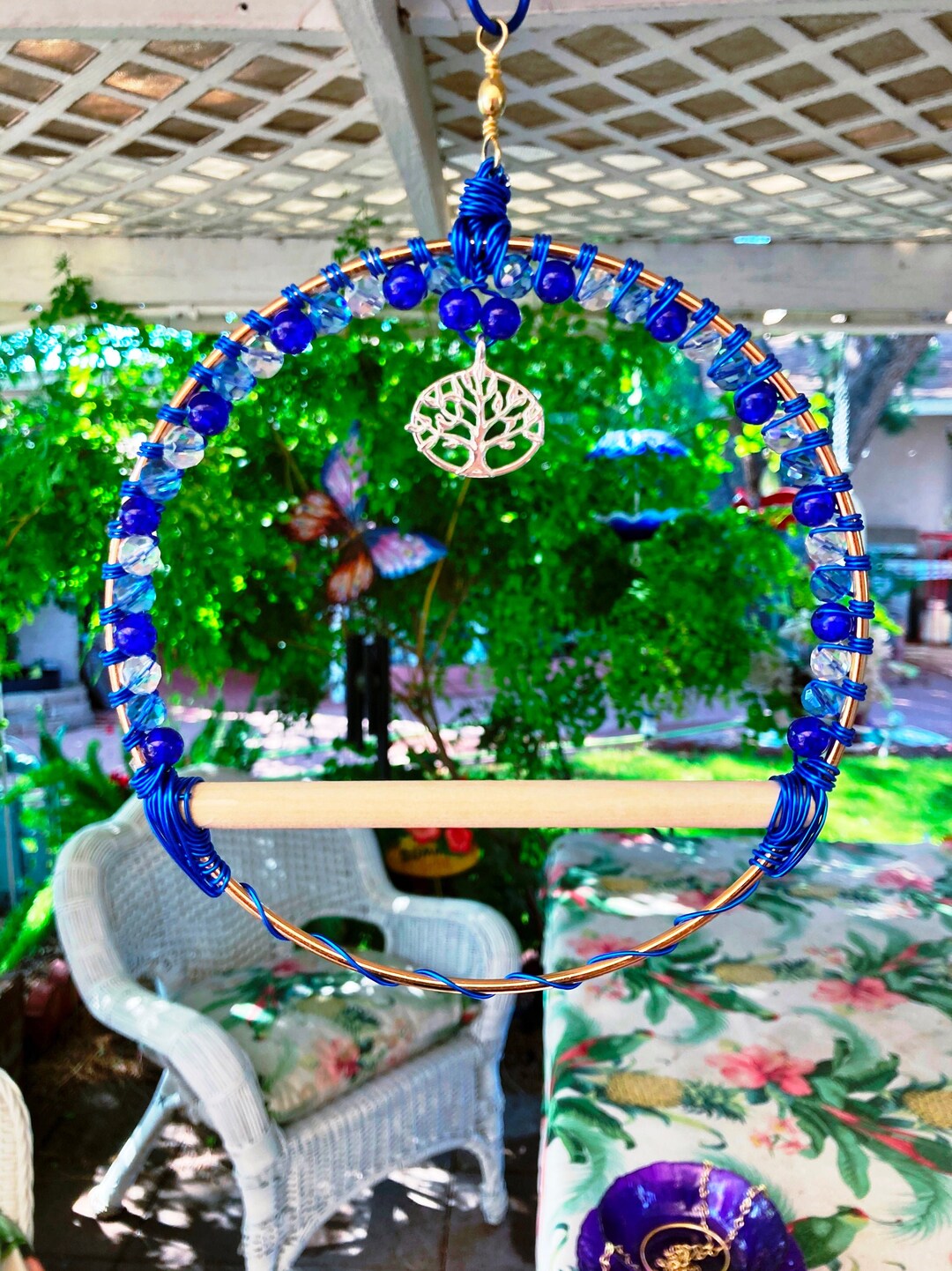 Hummingbird Swing: Beaded Bird Perch With Tree of Life Charm - Etsy