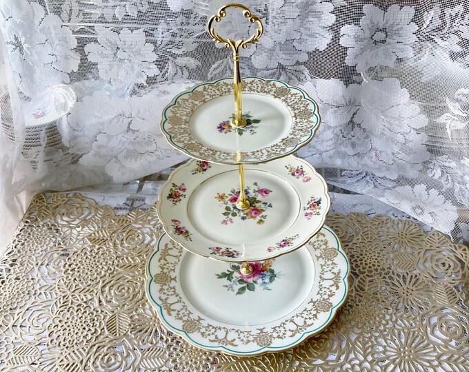 Vintage China Tiered Cake Stand, Tea Party Cupcake Tray, Macaroon ...