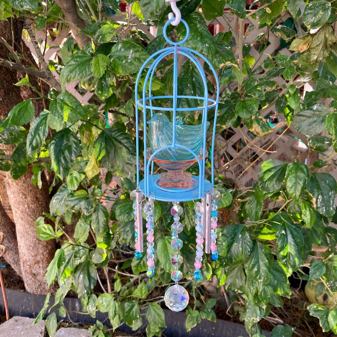 Crystal Wind Chime, Glass Bird, Bird Cage, Depression Glass, Rainbow ...