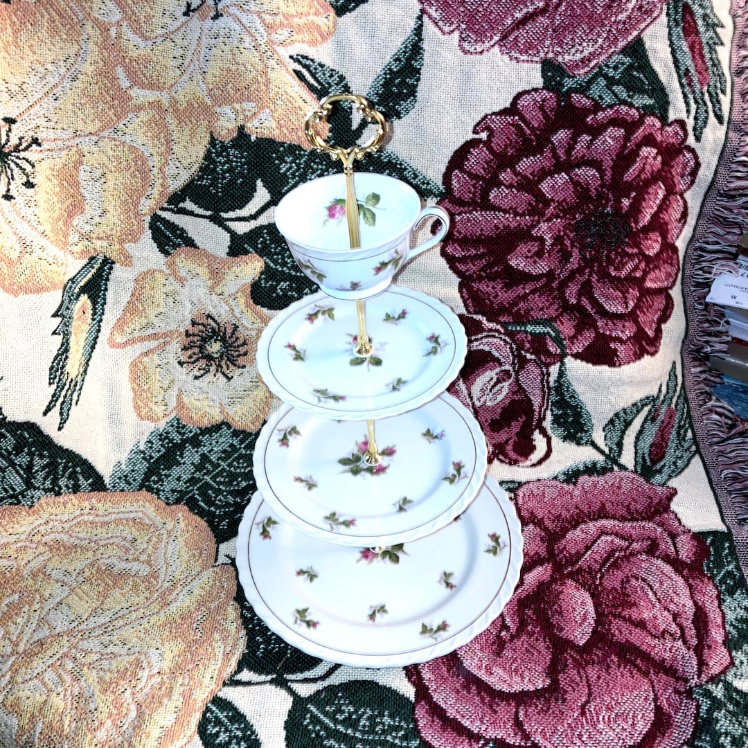 Vintage China Tiered Cake Stand, Tea Party, Cupcake Display, Macaroon ...