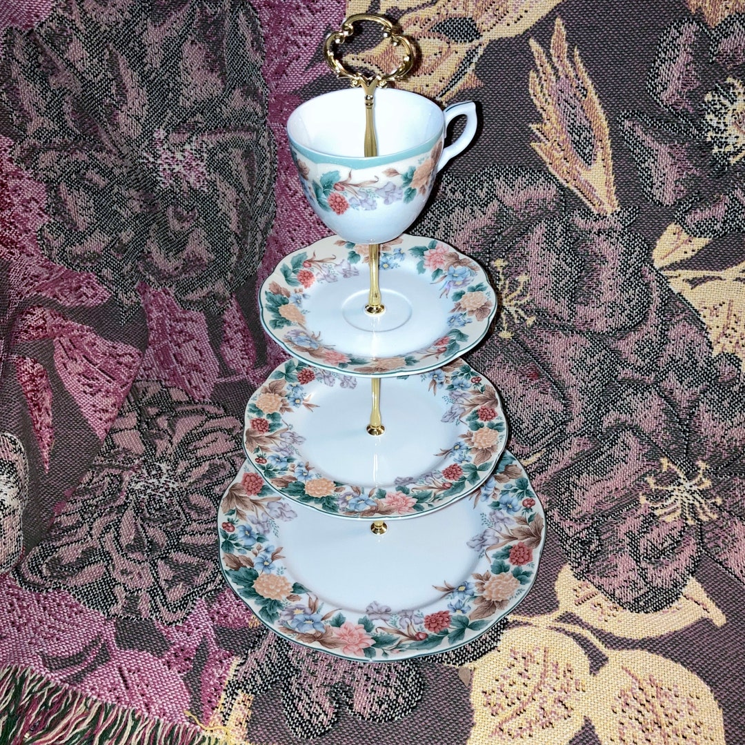Cake Stand, Cupcake Server, Vintage Teacup & Saucer, Macaroon Server ...