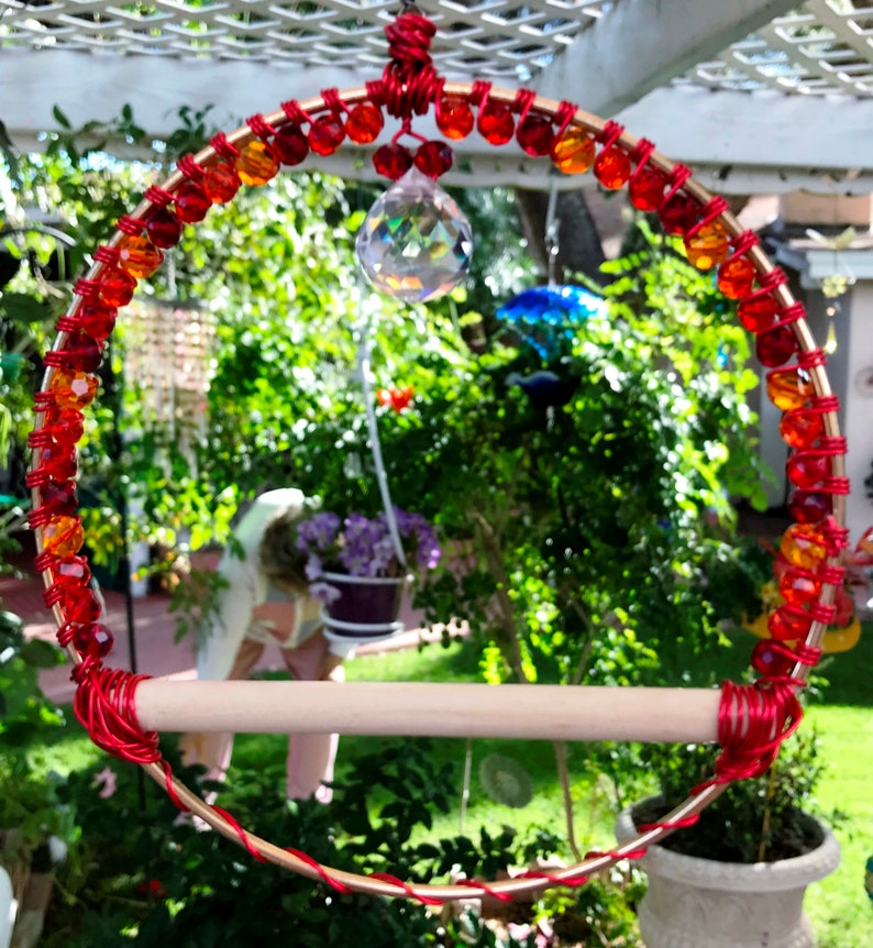 Beaded Hummingbird Swing: Garden Bird Perch With Prism - Etsy