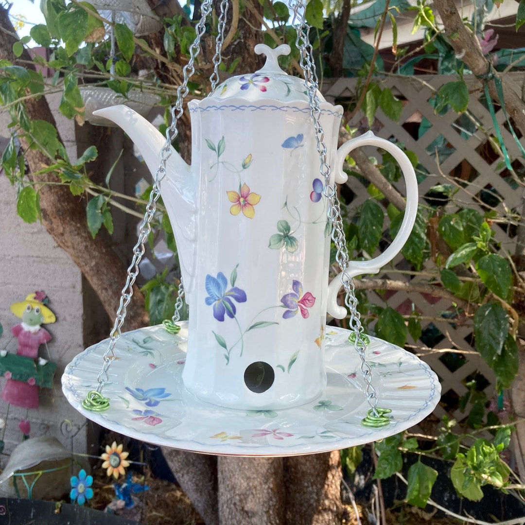 Teapot Bird Feeder Vintage China Tea Pot Bird Feeder, Seed Feeder ...