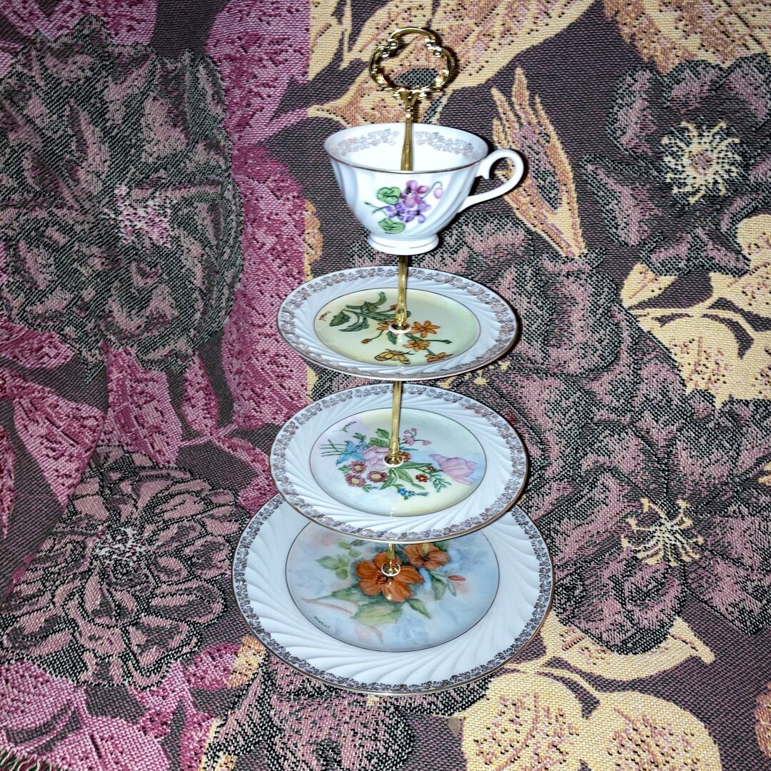 Cake Stand, Cupcake Server, Vintage Teacup & Saucer, Macaroon Server ...