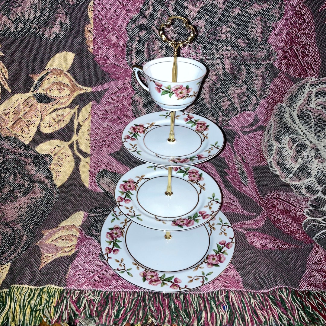 Cake Stand, Cupcake Server, Vintage Teacup & Saucer, Macaroon Server ...