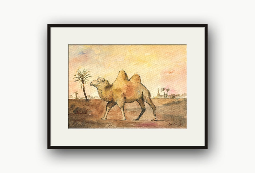 Original-camel Bactrian Portrait Painting Desert Watercolor Art African ...
