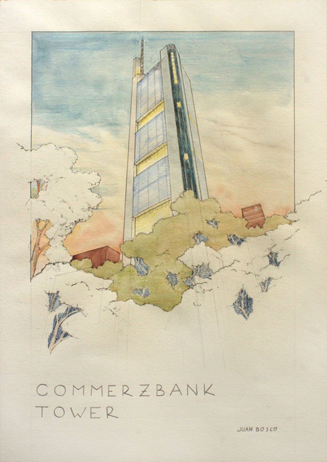 PRINT- Commerzbank Tower Foster Frankfurt Architectural Drawing ...