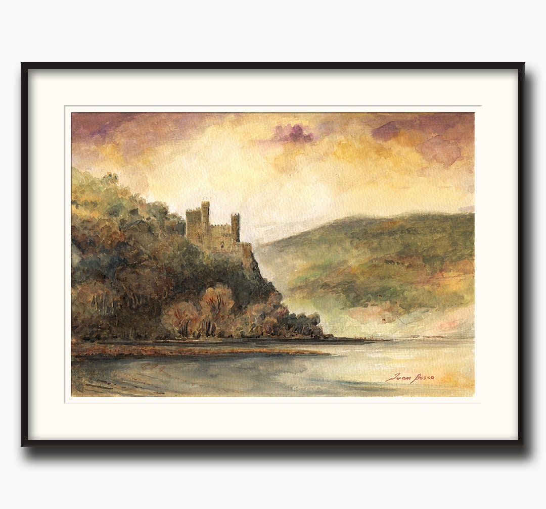 PRINT -burg Rheinstein Watercolor. Romantic Rhine Valley Painting ...