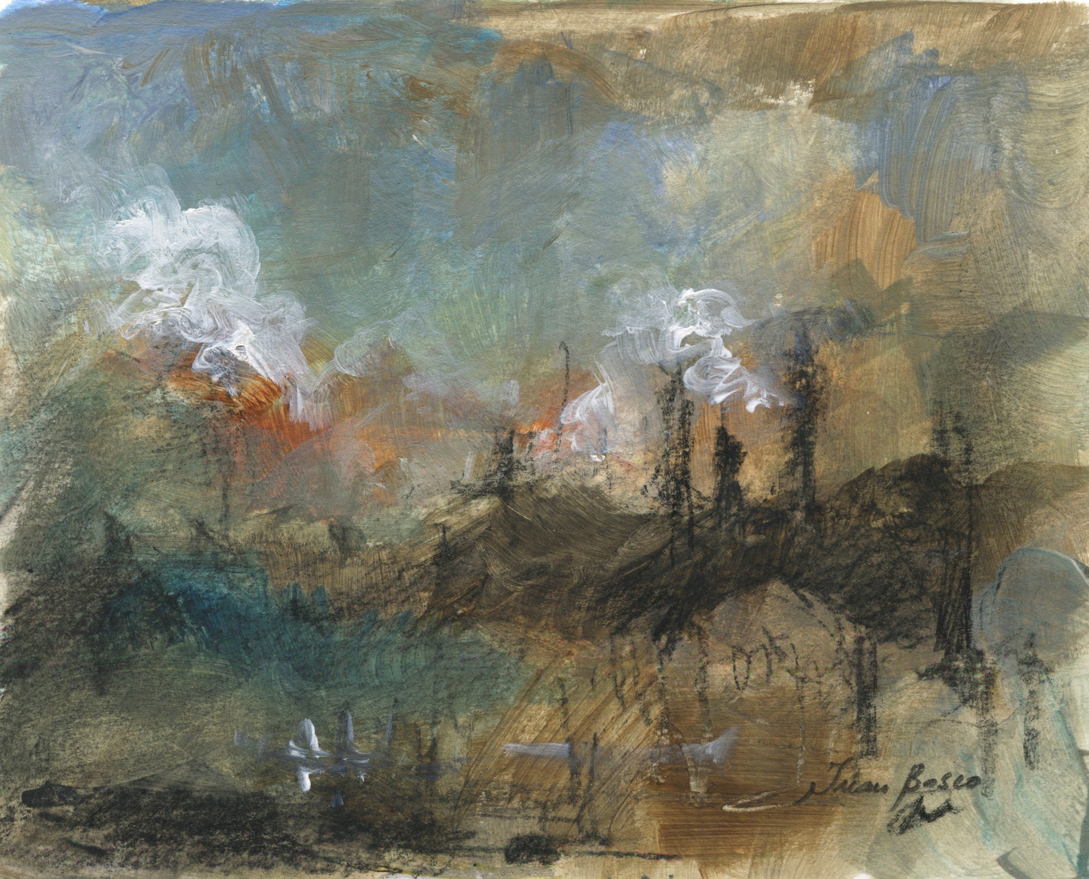 Industry Yard Abstract Oil on Paper Painting, Abstract Factory Plant ...