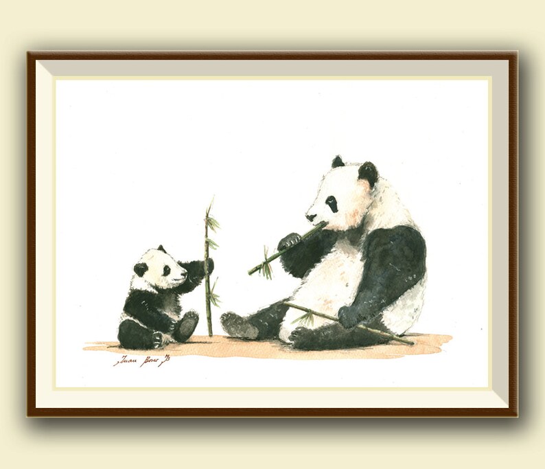 Print-panda & Cub Animal Giant Pandas Eating Bamboo Painting - Etsy