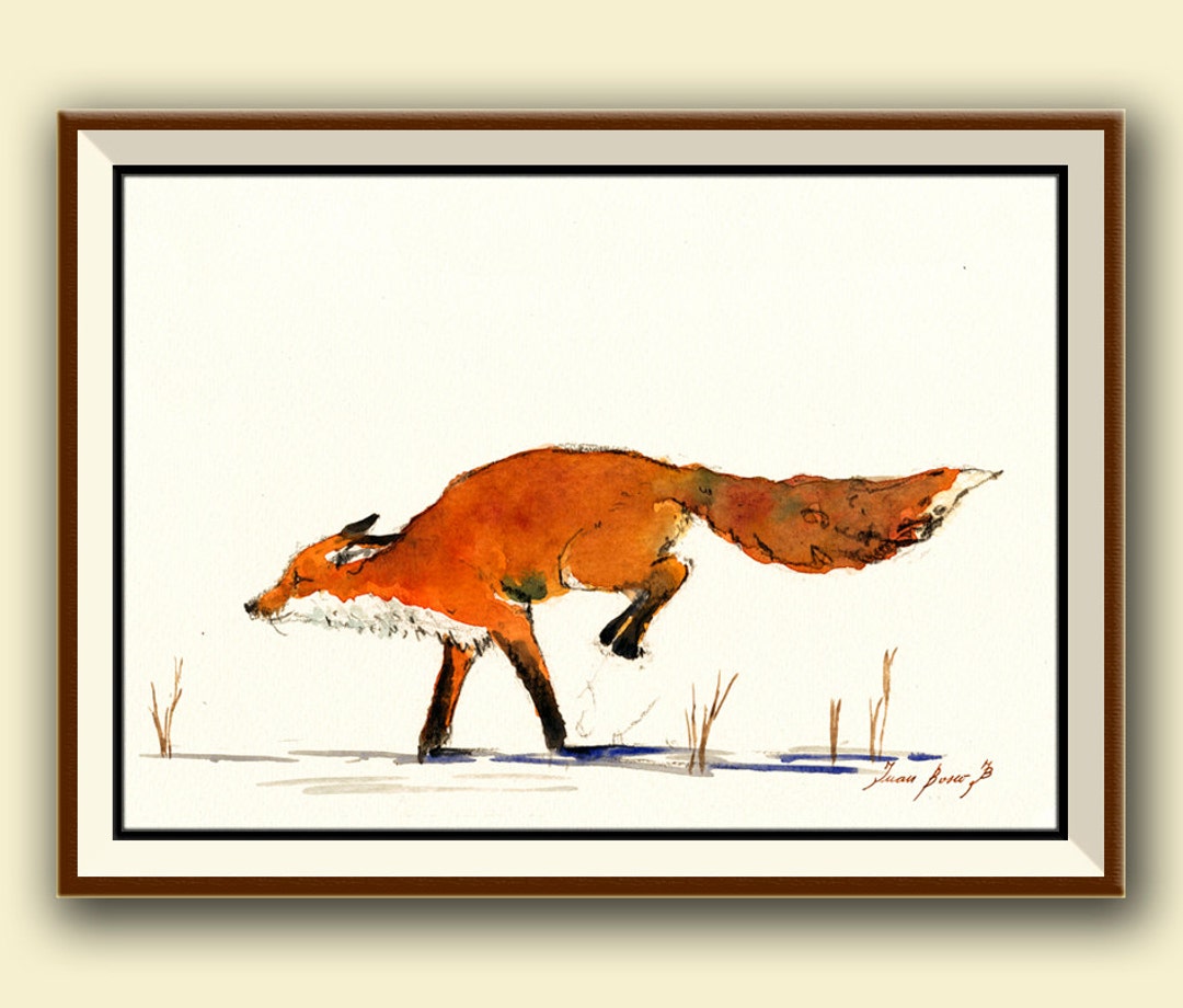 Print-red Fox Jumping Snow Print Watercolor Painting Art Wall Original ...