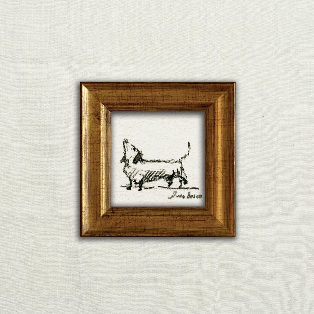 Original, NOT A PRINT- Dachshund 2x2 Art, Dog Charcoal Sketch ...