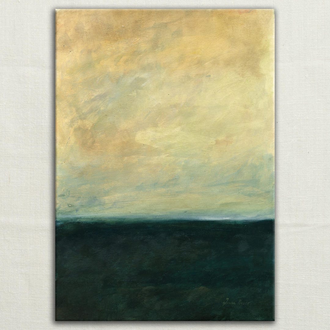 Endless Sea Horizon Oil Painting on Paper, Abstract Sea Line ...