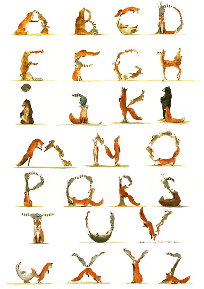 Print-woodland Alphabet Aniamal Letters Fox Bear Raccoon - Etsy
