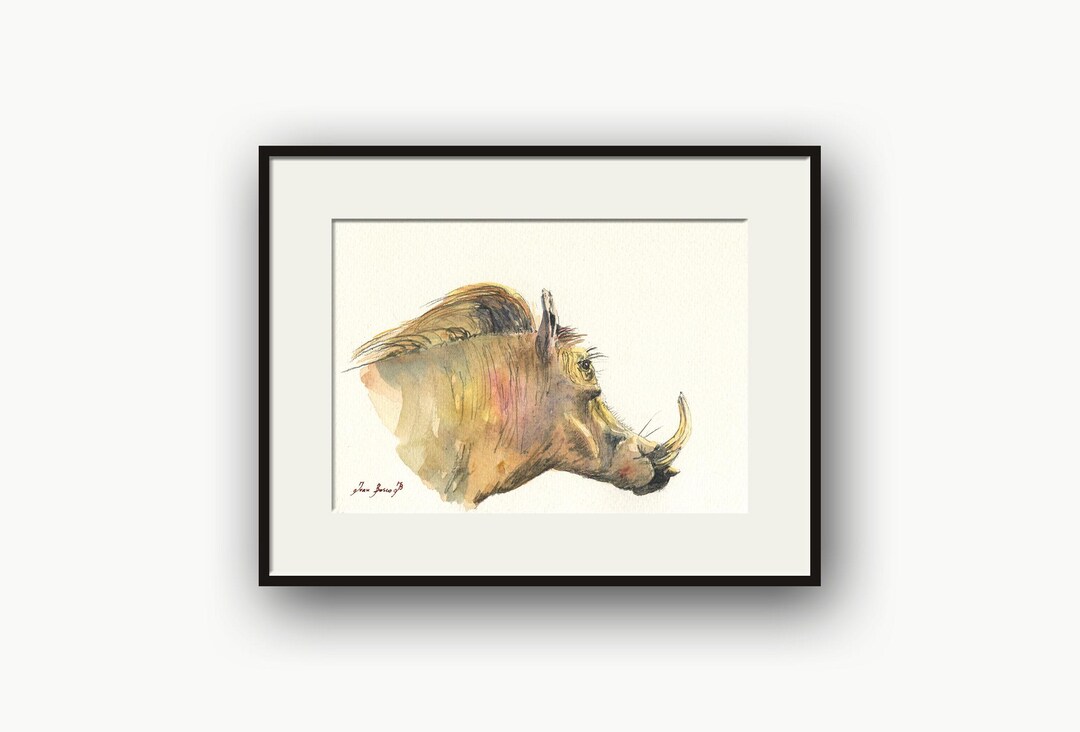 Warthog Watercolor on Paper Painting, Phacochoerus, African Wild Pig ...