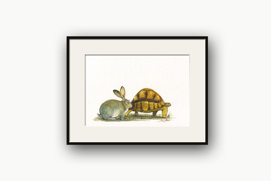 PRINT -rabbit & Tortoise Watercolor, Hare Print, Tortoise Painting ...
