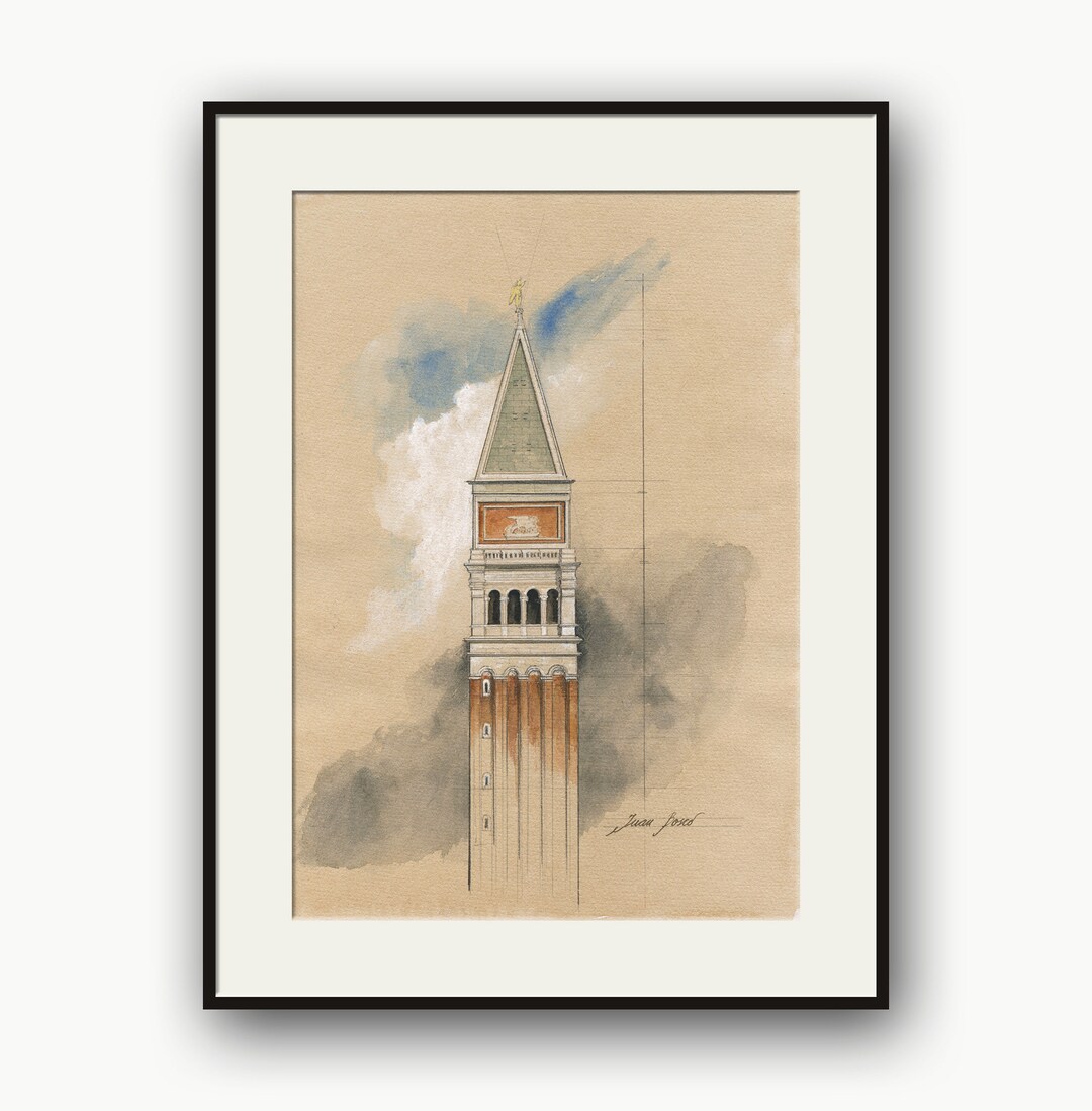St Mark's Campanile Classic Watercolor Drawing, Venice Grand Canal ...