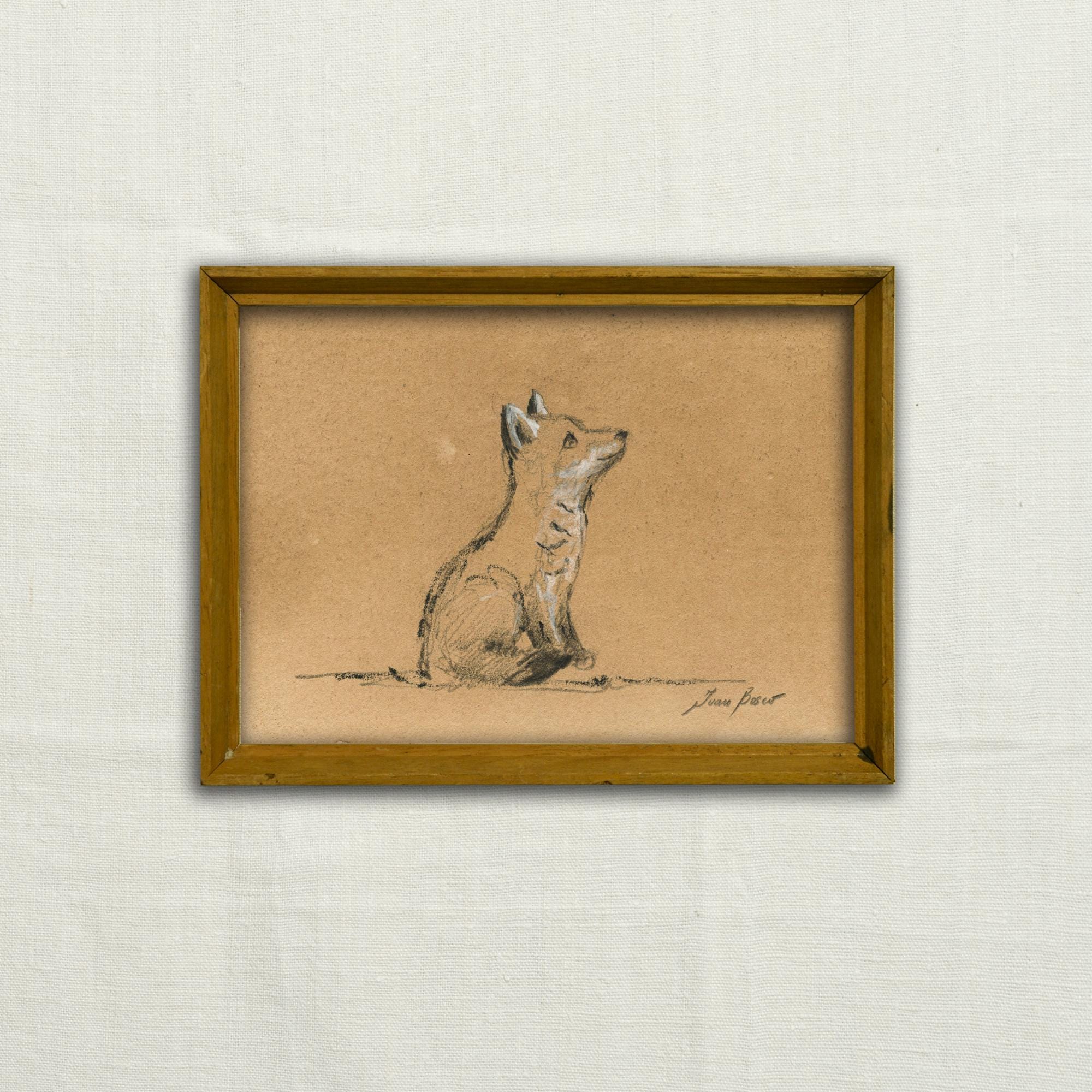 Original, NOT A PRINT - Fox Art, Fox Charcoal Sketch, Minimalist Fox ...