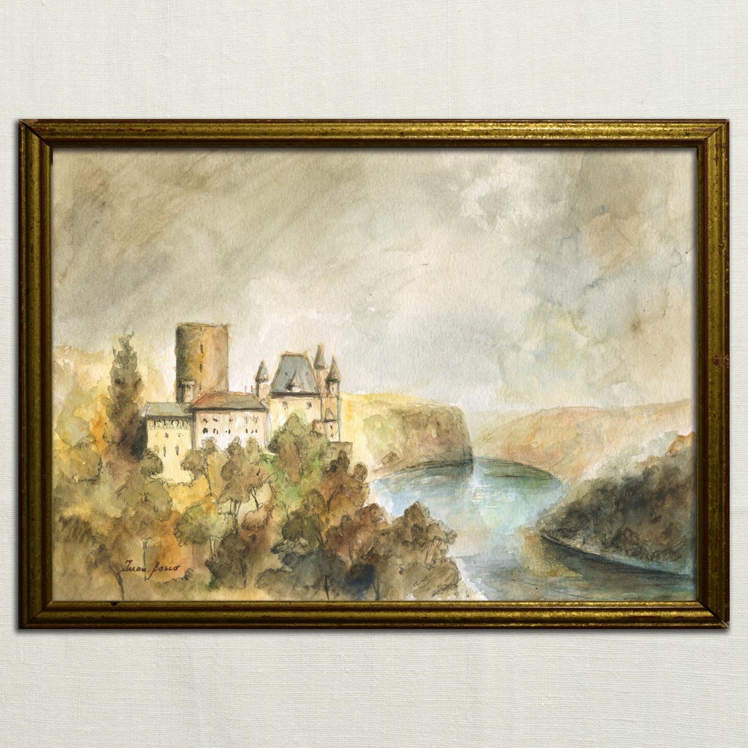 Katz Castle Watercolor on Paper Painting, Burg Katz Draw, Rhineland ...