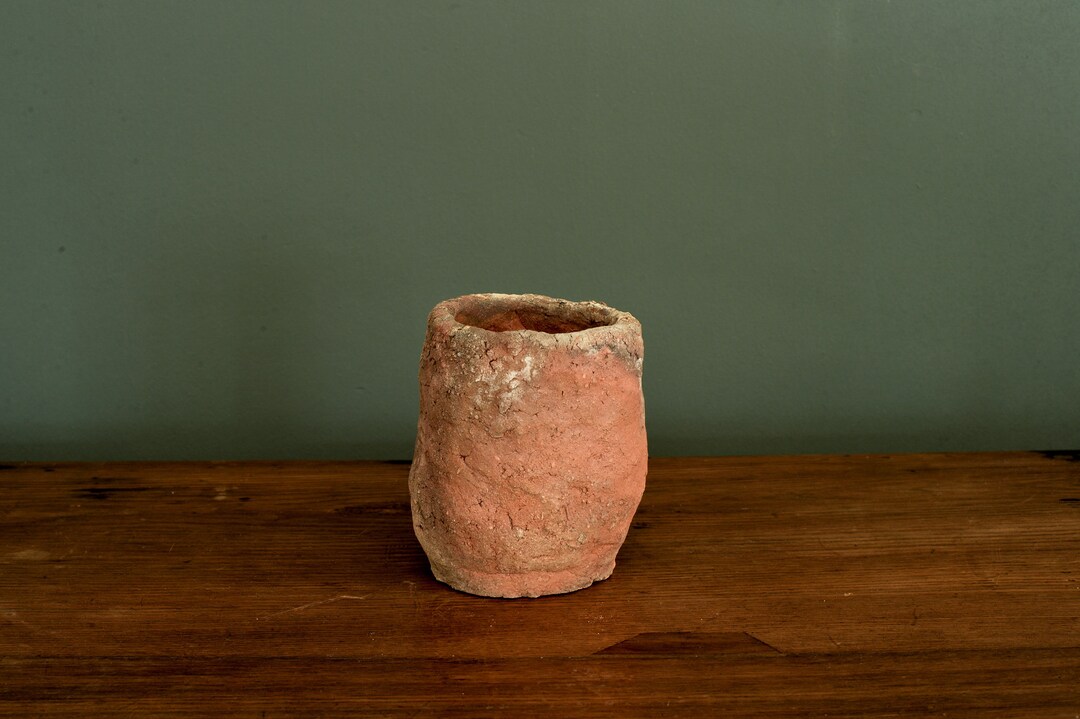Small Tube Shape Clay Pot, Natural Clay Pottery, Primitive Style ...