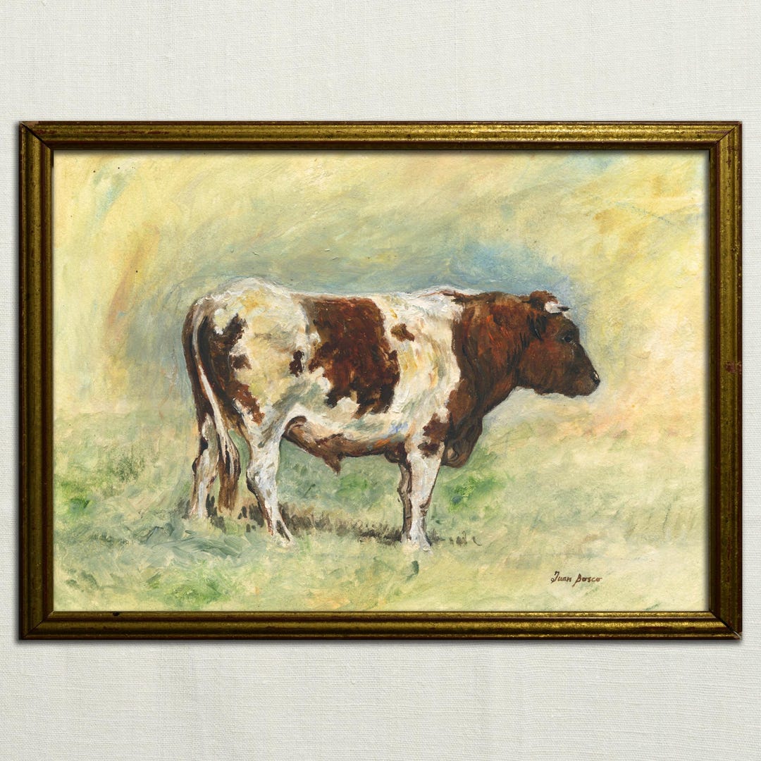 Original, NOT A PRINT, Real Oil Painting Cow Artwork, Cow Oil Painting ...