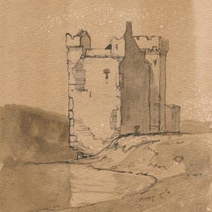 Original, NOT A PRINT - Castle Art, Old Ruins Charcoal Sketch ...