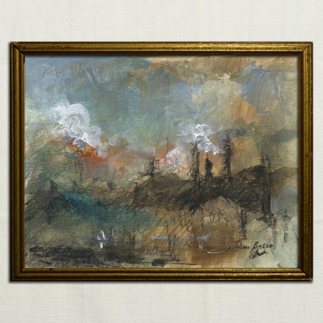Industry Yard Abstract Oil on Paper Painting, Abstract Factory Plant ...