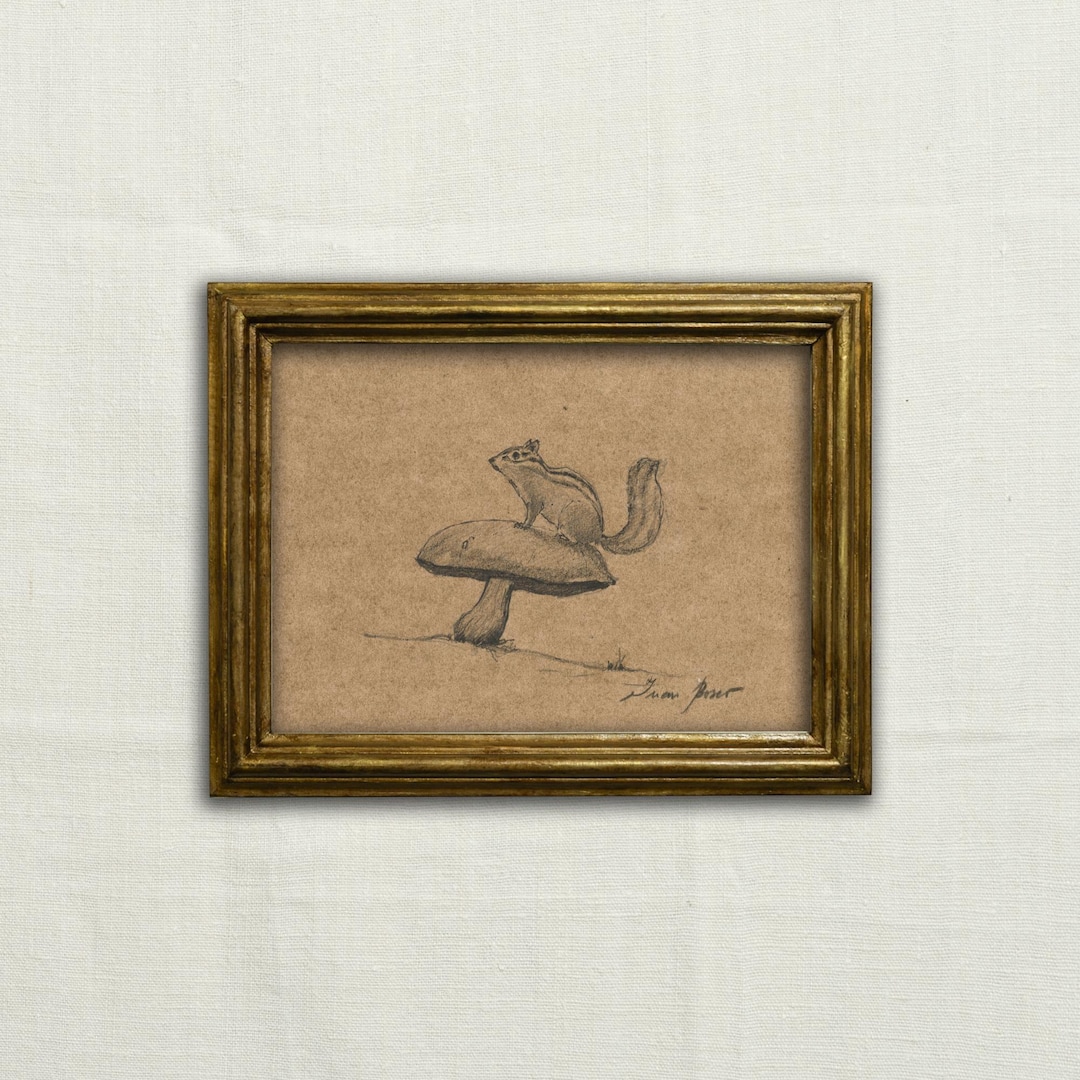 Original, NOT A PRINT - Chipmunk Art, Squirrel Charcoal Sketch, Minimal ...