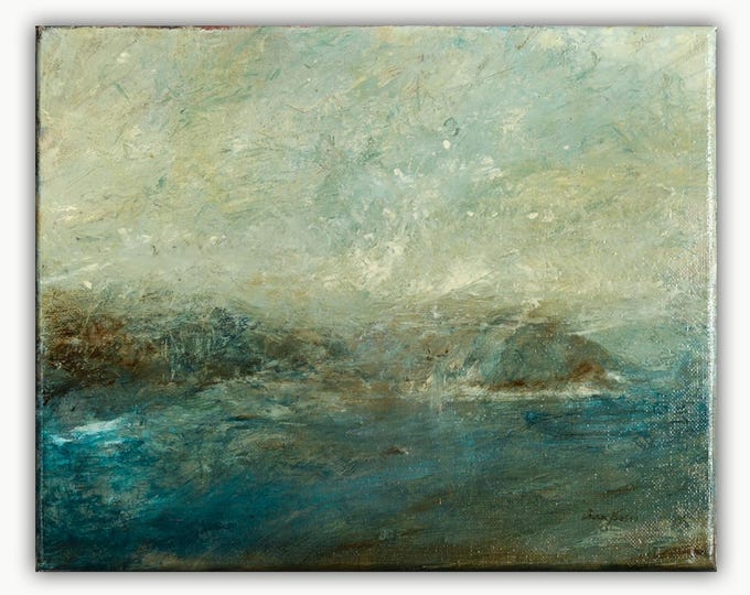 Abstract Cliff Rocks Oil on Canvas Painting, Seascape Illustration ...