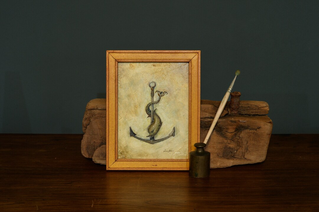 PRINT -dolphin Around Anchor Oil on Wood Painting, Make Haste Slowly ...