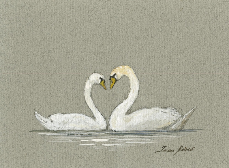Original, NOT A PRINT - Swan Art, White Swan Sketch, Minimalist Swan ...