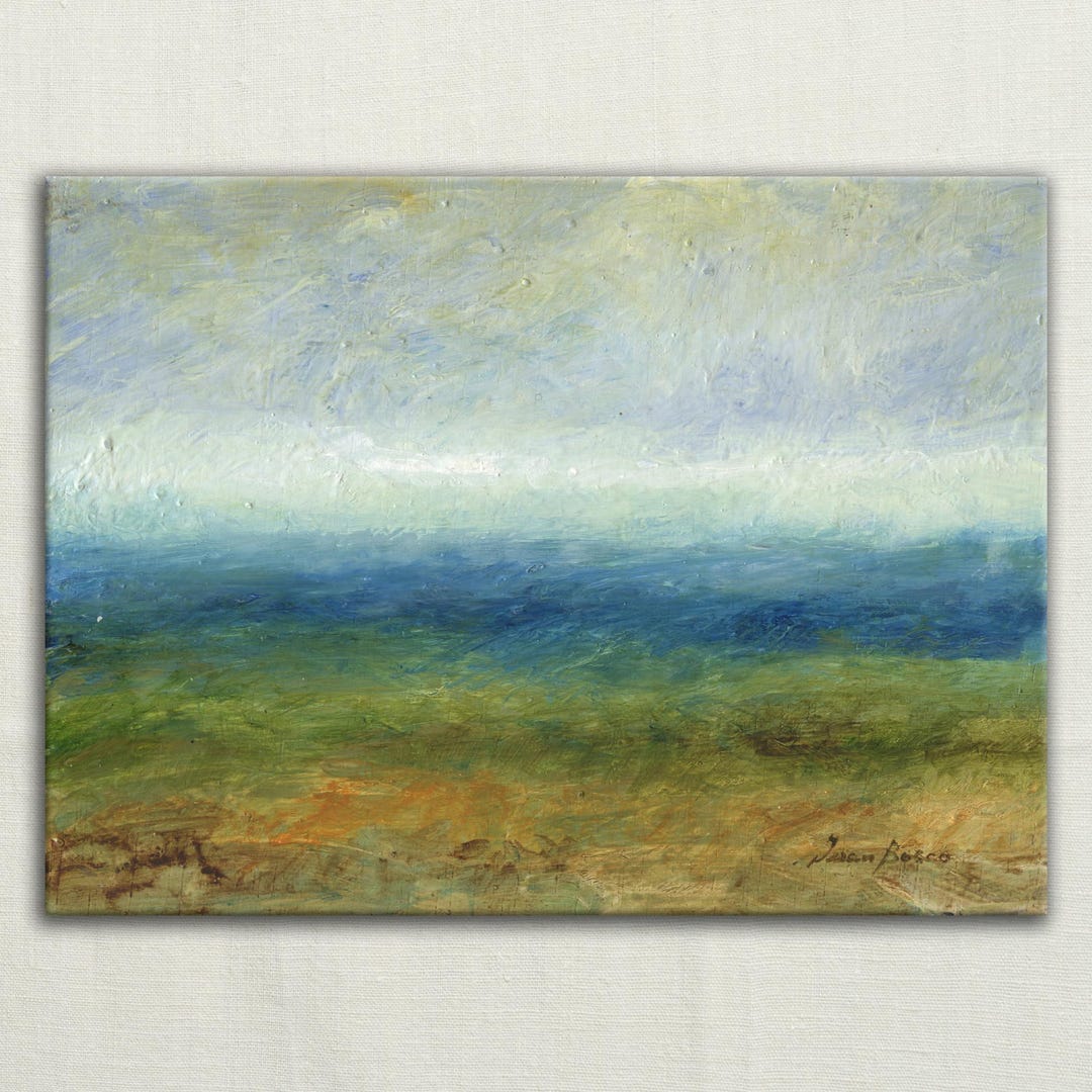 Abstract Sea Horizon Oil on Wood Artwork, Seascape Oil Illustration ...