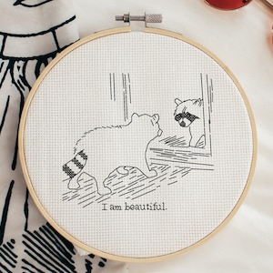 I Am Beautiful. Meme Cross Stitch Pattern. A Racoon With Good Self ...