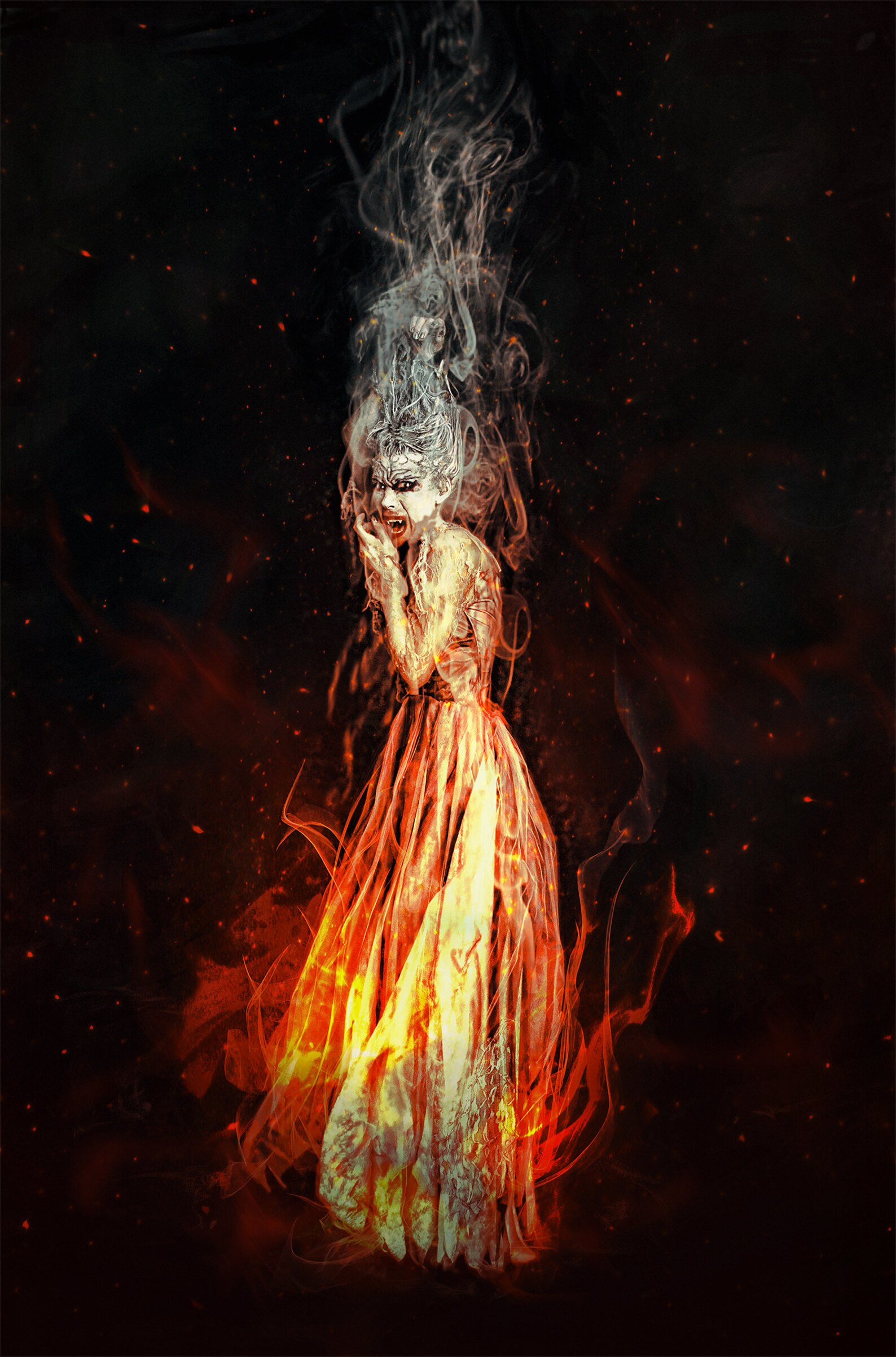 Halloween Horror Vampire Gothic Art Wall Decor-burning Smoke Fire ...