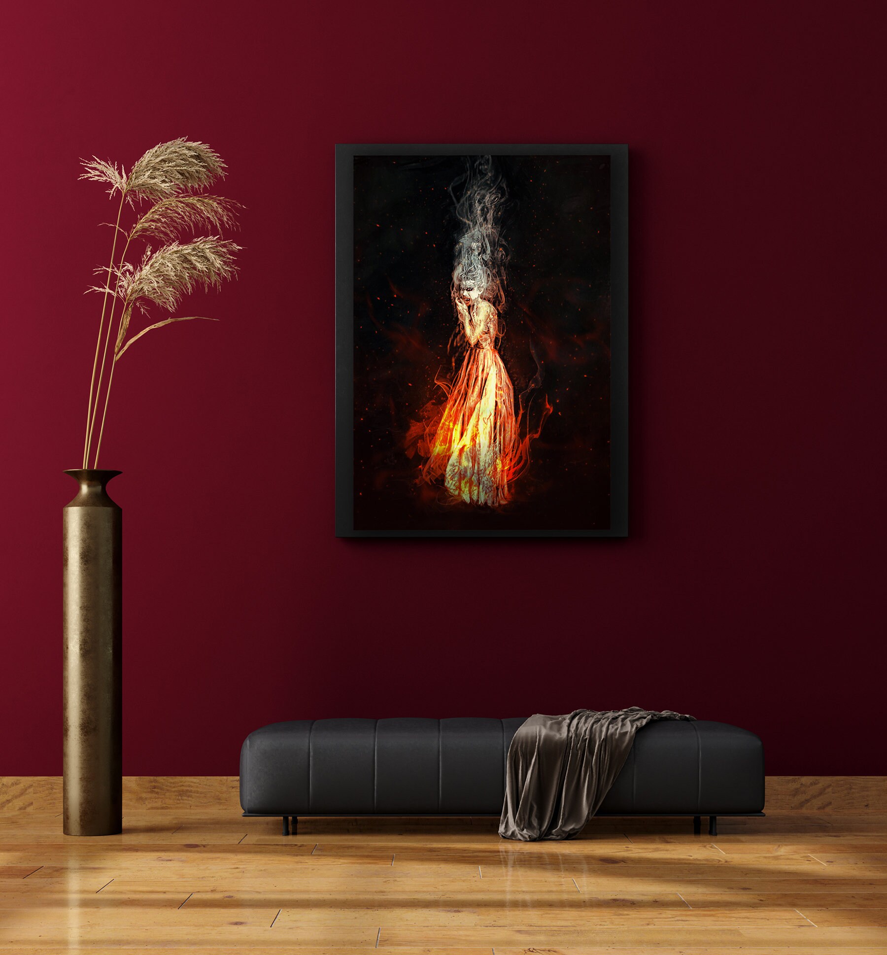 Halloween Horror Vampire Gothic Art Wall Decor-burning Smoke Fire ...