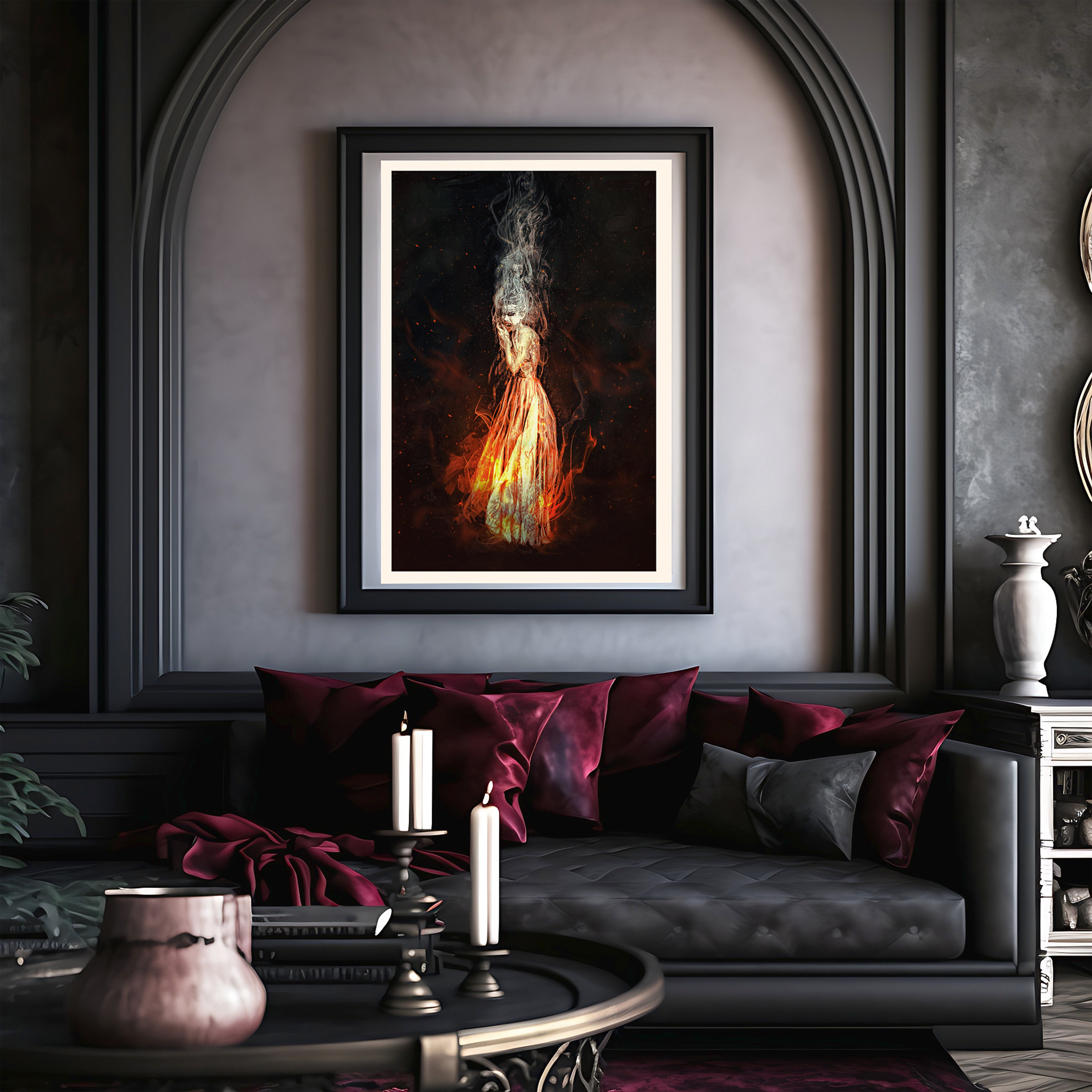 Halloween Horror Vampire Gothic Art Wall Decor-burning Smoke Fire ...
