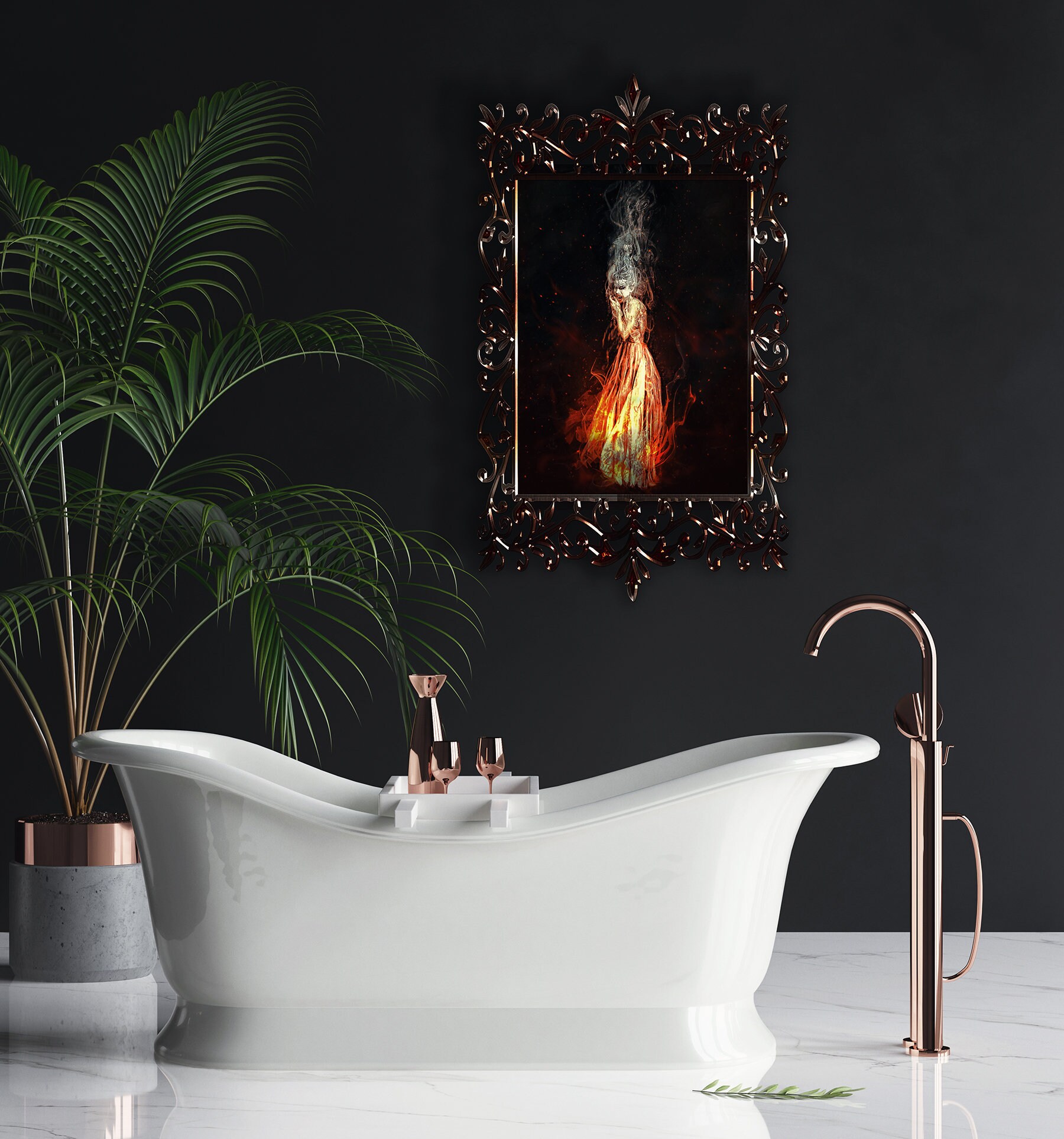 Halloween Horror Vampire Gothic Art Wall Decor-burning Smoke Fire ...