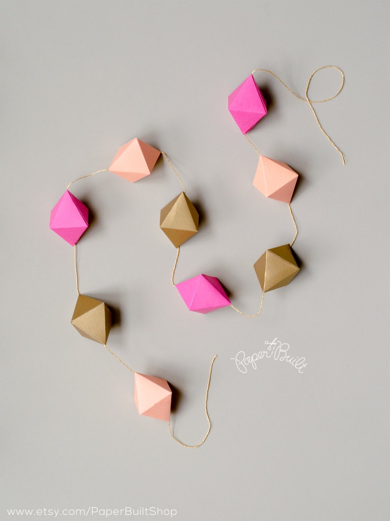 Geometric Garland Kit, DIY Paper Octahedron, Pink, Gold, Coral - Etsy