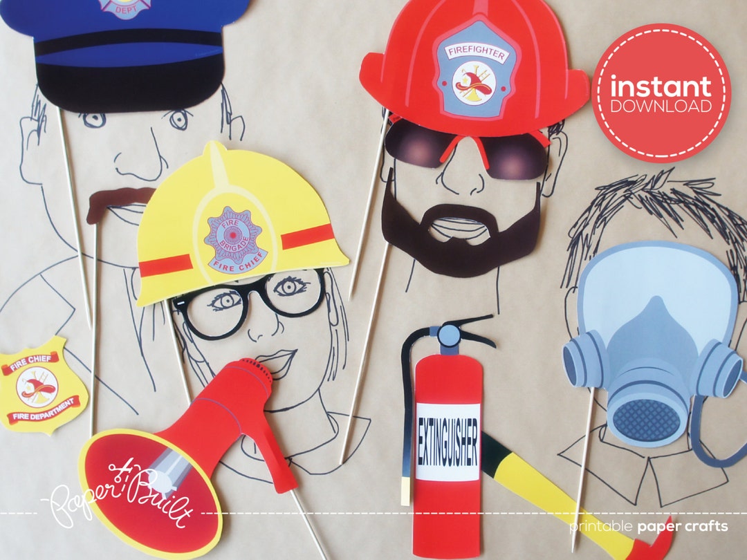 Firetruck Birthday Photo Booth Props - Fireman Birthday, Fireman ...